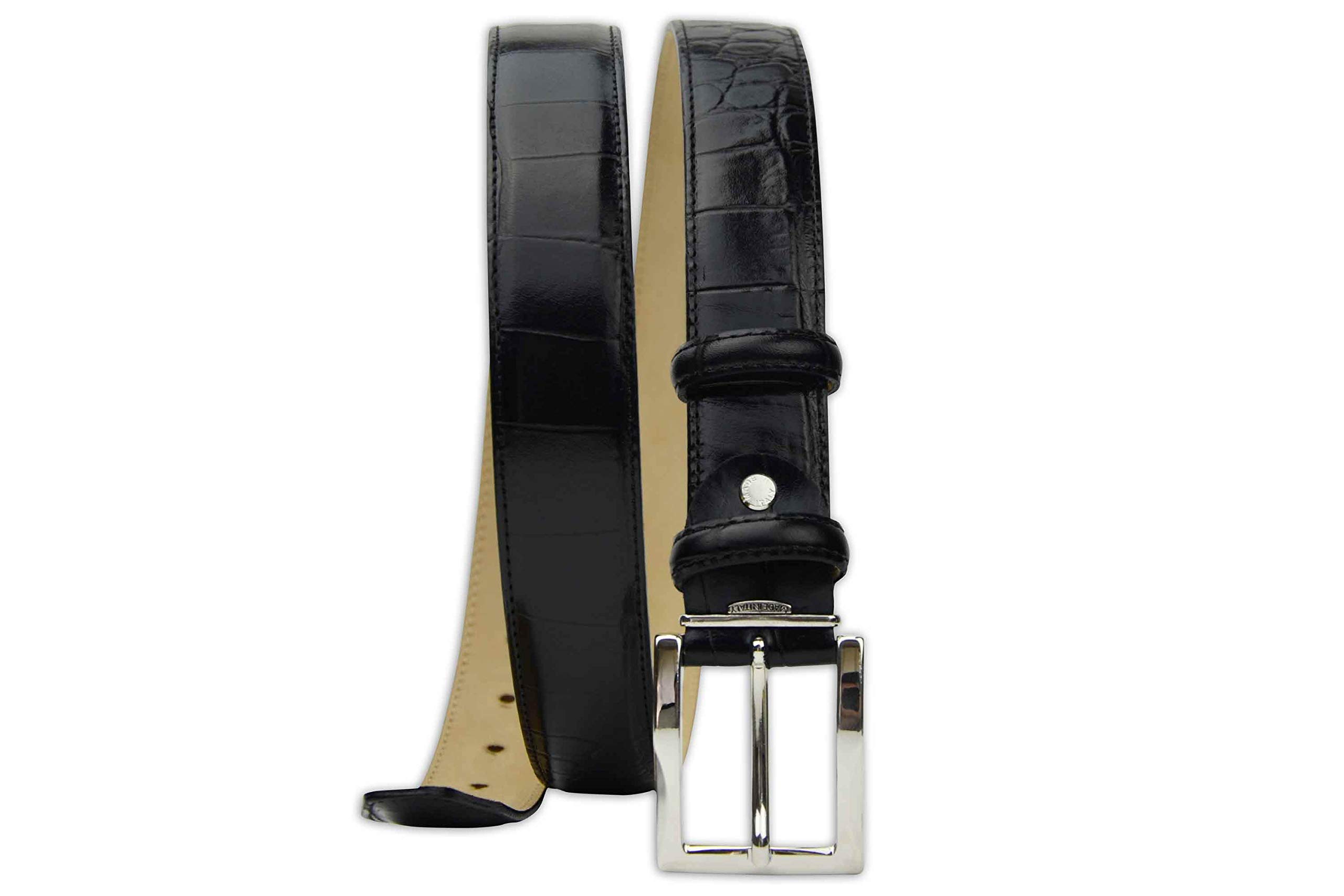 PASQUALE CUTARELLI Mens Crocodile Pattern Italian Leather Belt Black XX-Large 44 Inches