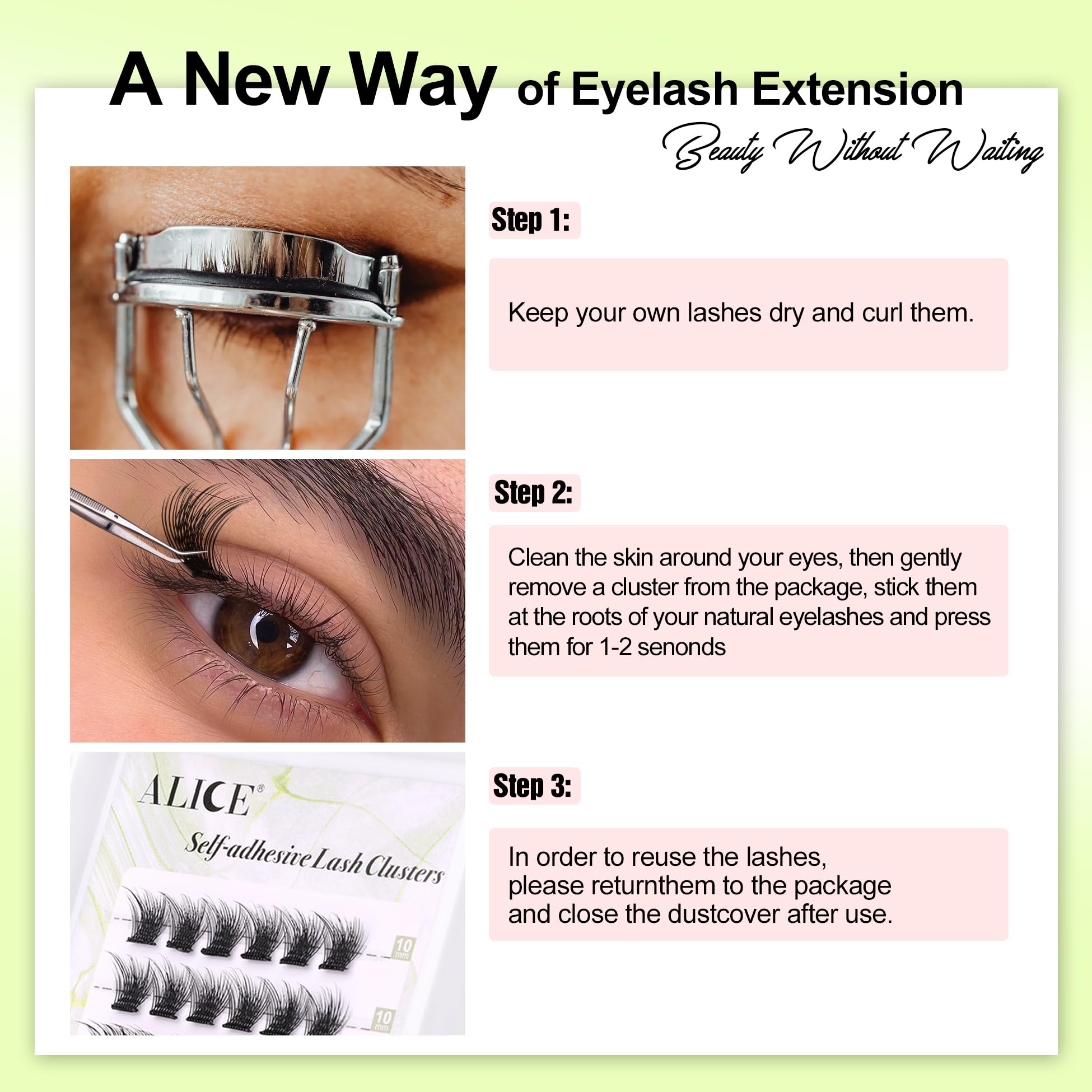 Self Adhesive Eyelashes Lash Clusters, Wispy Volume DIY No Glue Lash Extensions, Self Adhesive Individual Lashes Self Sticking Reusable Adhesive Lashes Natural Look