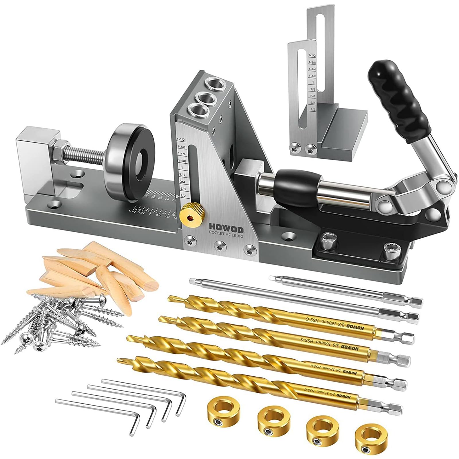 Pocket Hole Jig Kit Aluminum Alloy Pocket Screw Jig Drill Guide Multifunctional Woodworking Dowel Jig Kit Angled Holes Adjustable Woodworking Drill Guide Accessory