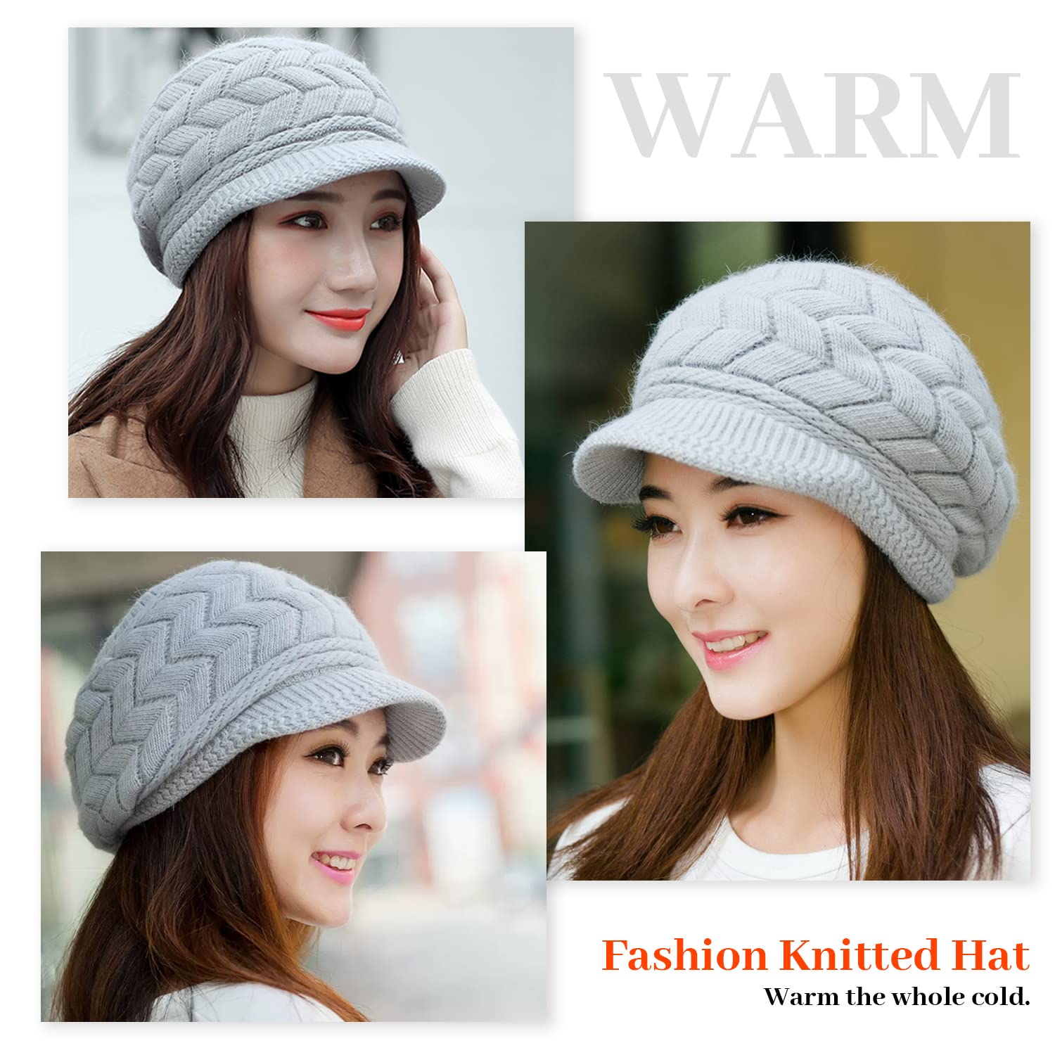 Weradau Women Winter Hat,Soft Wool Knit Beanie Hat for Women,Fleece Lined Snow Ski Caps Slouchy Winter Hat with Vsior