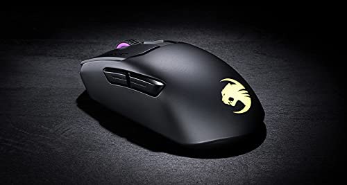ROCCAT Kain 200 Wireless PC Gaming Mouse, AIMO RGB Backlit Lighting, Owl-Eye Optical Sensor, Ergonomic Mouse Feel, 5 Side Buttons, Adjustable Up to 16,000 DPI, Up to 50 Hour Battery Life, Black