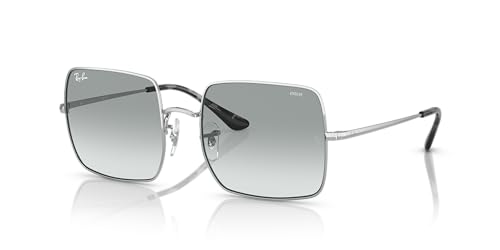 Ray-Ban Women's RB1971 Square Evolve Polarized Sunglasses, Silver/Photochromic Azure Gradient Blue, 54 mm + 1