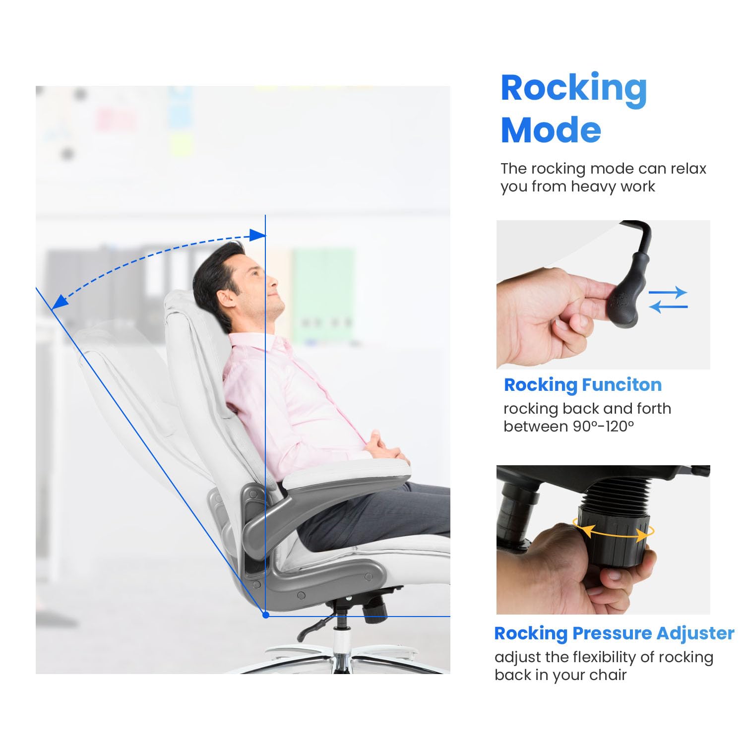 PayLessHere Big and Tall Office Chair 400lbs Adjustable Executive Leather Desk Chair with Armrest Computer Desk Chair Rolling Swivel Computer Pu Leather Chair for Heavy People,White