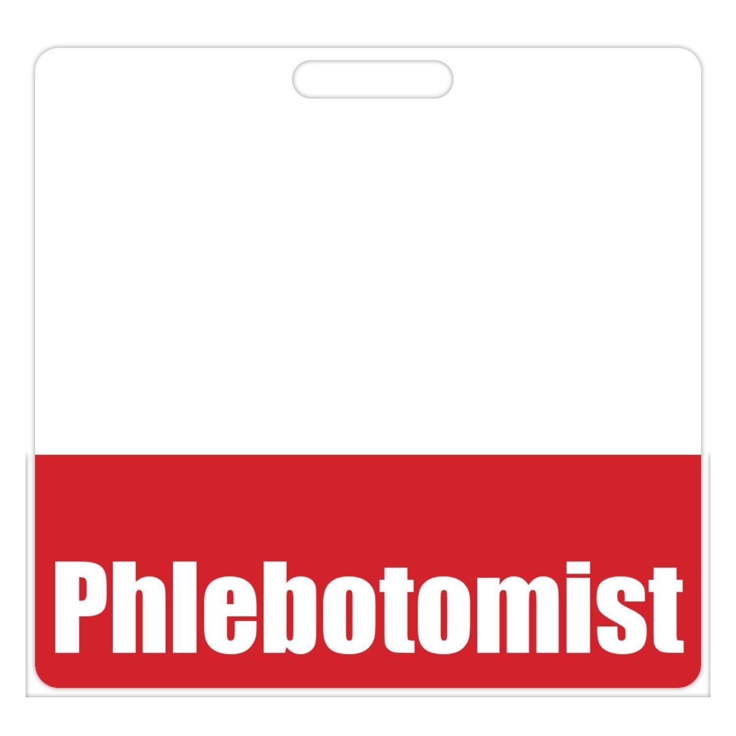 Phlebotomist Badge Buddy (Red) - Horizontal Heavy Duty Badge Tags for Phlebotomy Technician - Double Sided Badge Identification Card