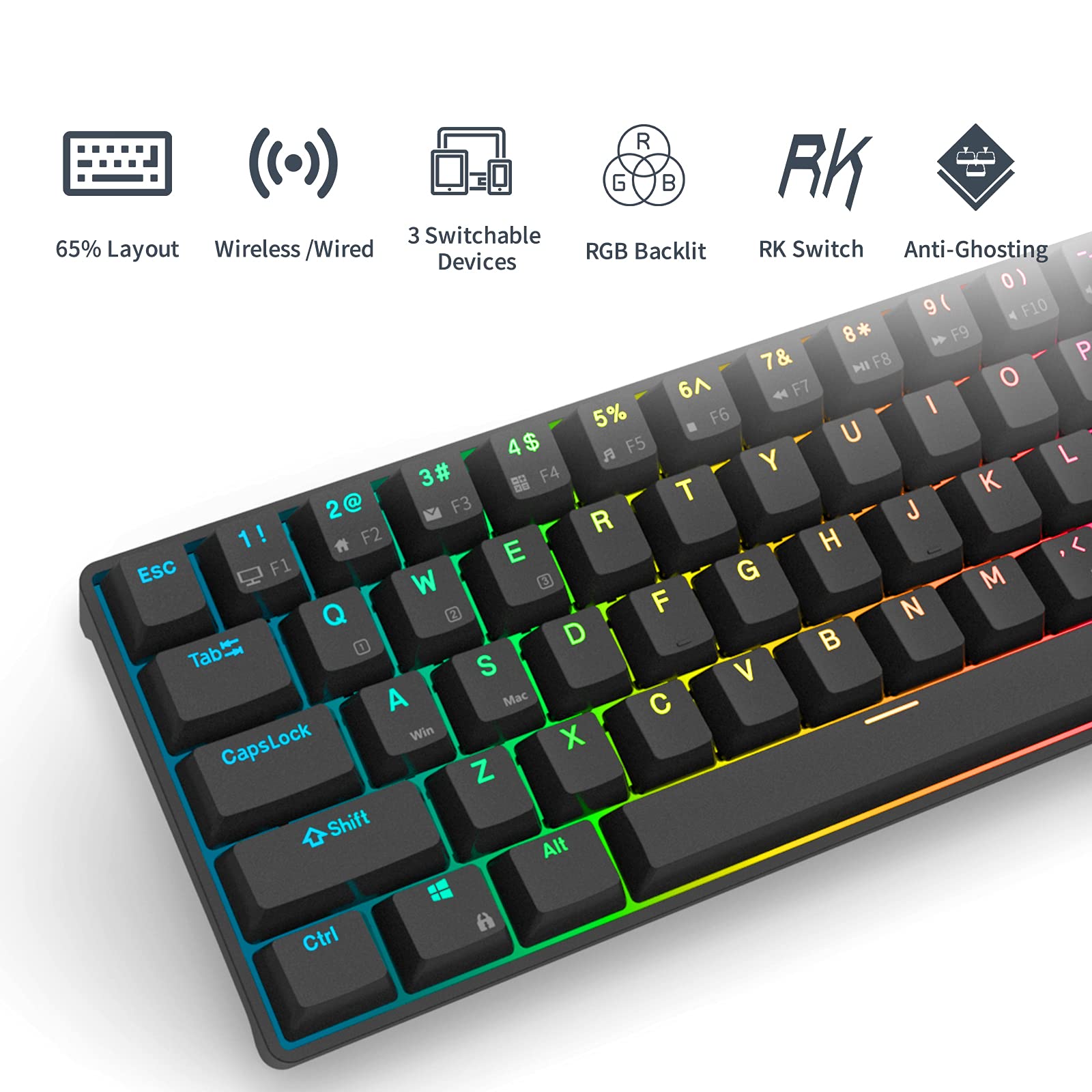 RK ROYAL KLUDGE RK68 Blue Switch, Black