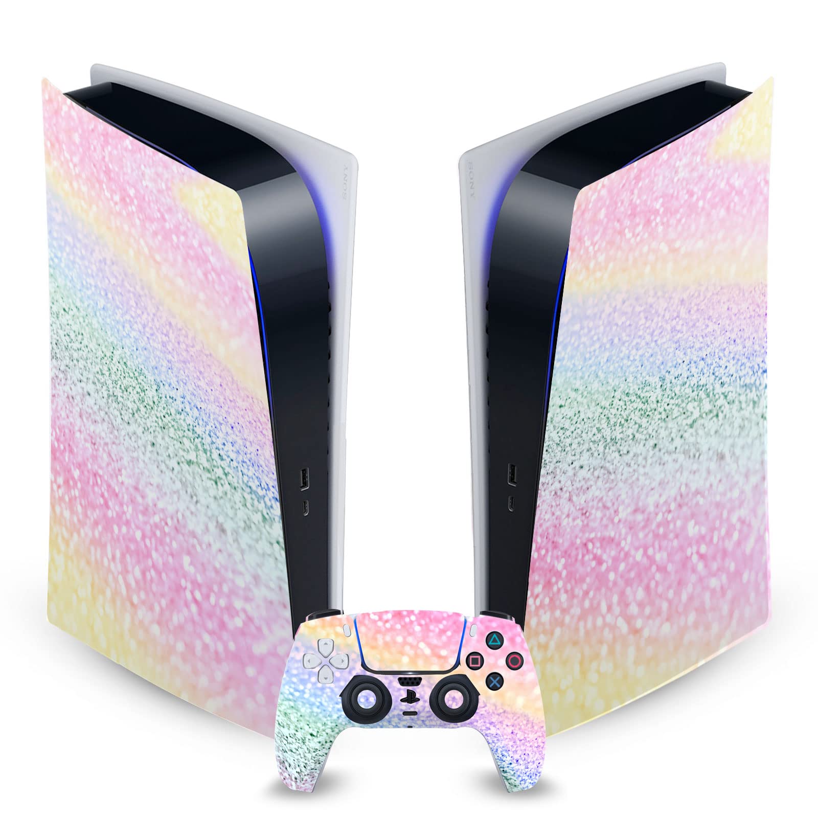 Unicorn Rainbow Art Mix Matte Vinyl Faceplate Sticker Gaming Skin Case Cover Compatible with Sony Playstation 5 PS5 Digital Edition Console and DualSense Controller
