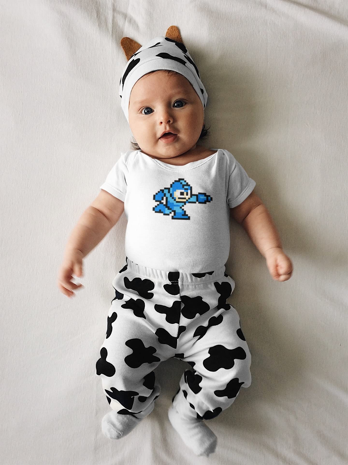 Pop Threads Mega Man 8 Bit Running Baby Bodysuit Boy Megaman Video Game Girl Infant Gifts Light Blue 6M