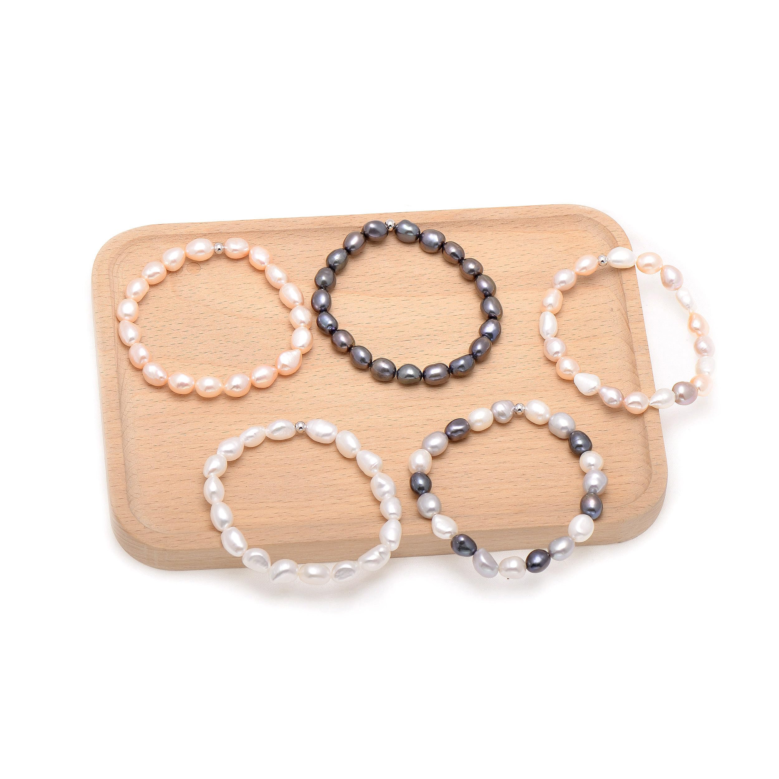 Paialco 8-9MM Freshwater Cultured Baroque Pearls Stretch Bracelet 7.0 Inches, Natural White Color