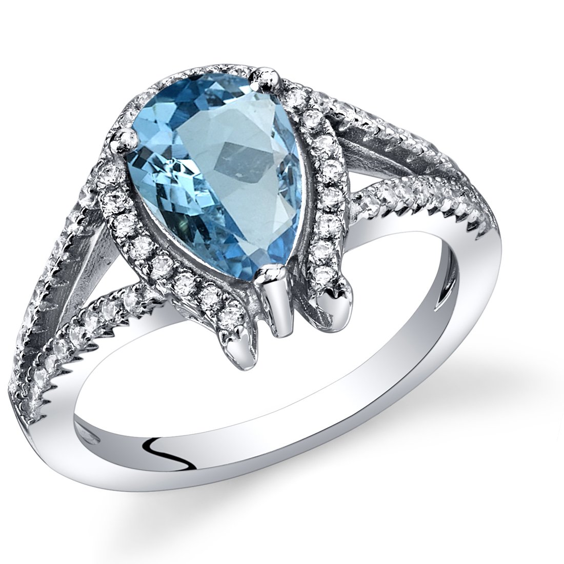 PEORA London Blue Topaz Ring Sterling Silver Tear Drop 1.50 Carats Size 5