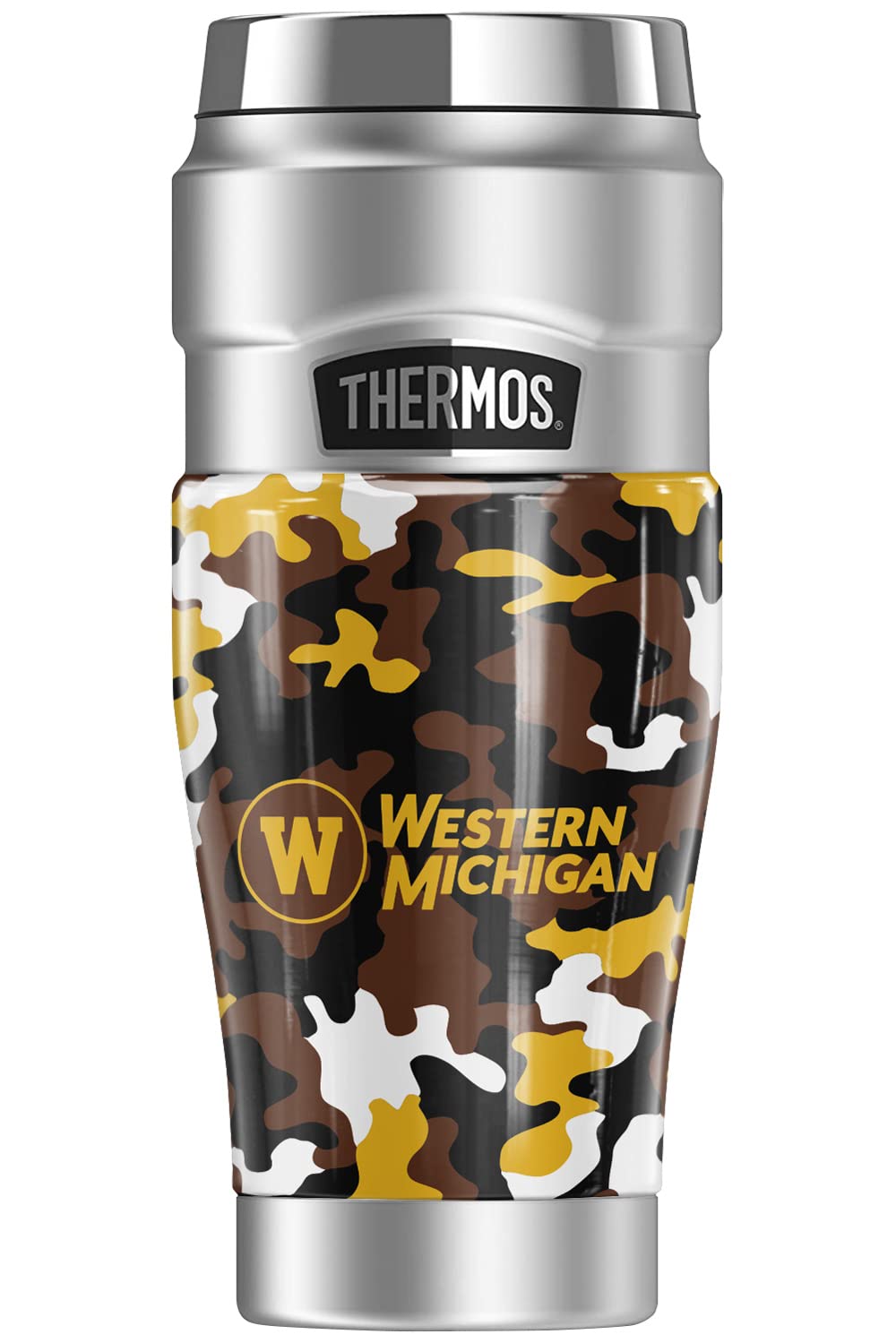 THERMOS Western Michigan University OFFICIAL Camo STAINLESS KING Stainless Steel Travel Tumbler, Vacuum insulated & Double Wall, 16oz