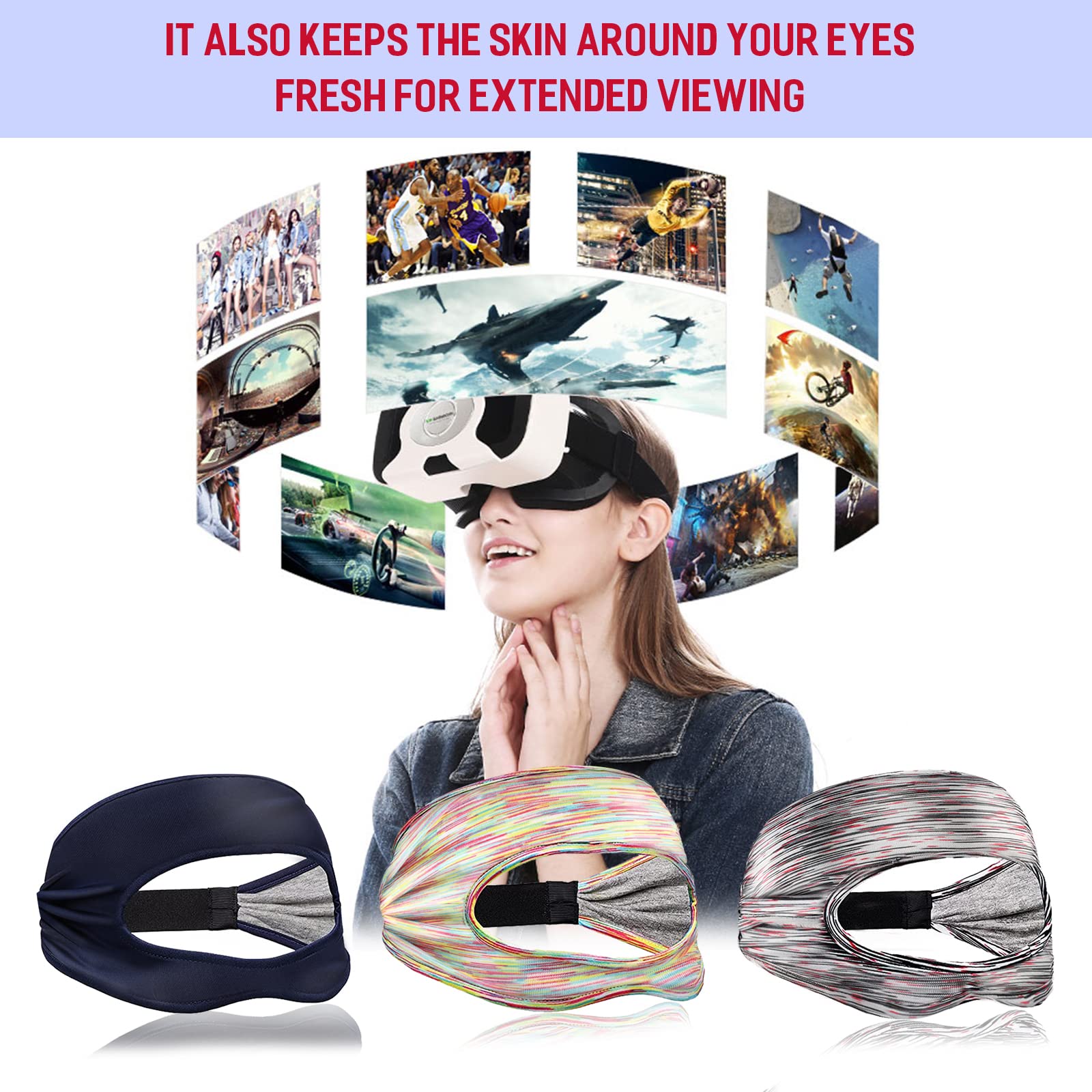 VR Eye Mask Face Cover, SIOGOR Breathable Elastic VR Sweatband Sweat Absorber Headband, VR Masks Sweat Band for Use VR Oculus Quest 2, Home VR Headsets Padding for Use VR Workouts Supernatural (3pcs)