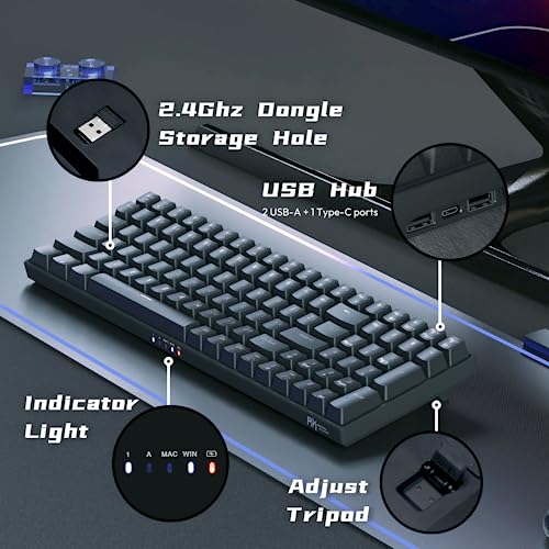 RK ROYAL KLUDGE RK100 2.4G Wireless/Bluetooth/Wired RGB Mechanical Keyboard, 100 Keys 3 Modes Connectable Hot Swappable Brown Switch Gaming Keyboard for Win/Mac