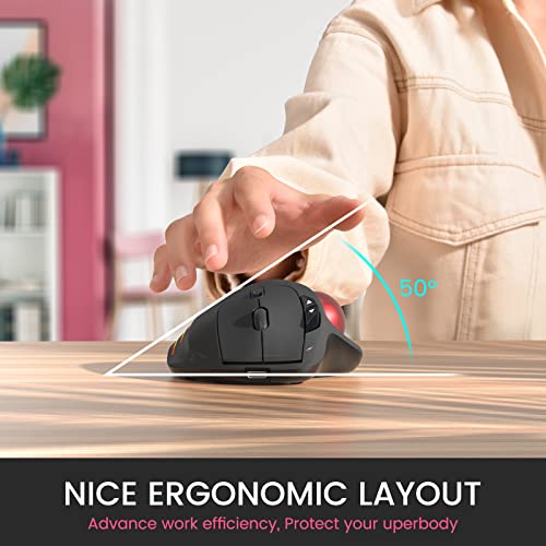 Wireless Trackball Mouse, Computer Ergonomic Mouse, Rechargeable Bluetooth Mouse, Easy Thumb Control,Precise and Smooth Tracking, 3 Device Connection(BT3.0/5.0 or USB) for PC, Laptop,iPad, Mac,Windows
