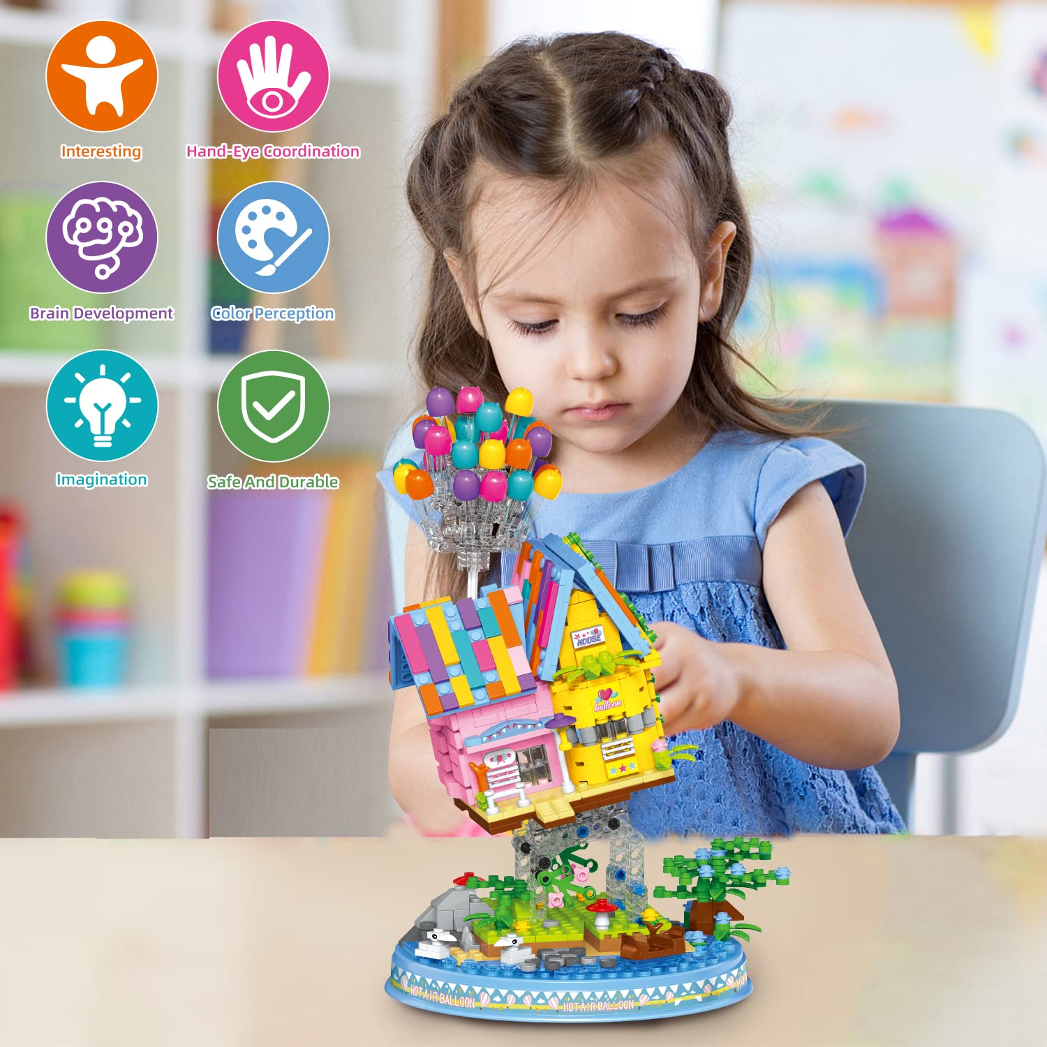 WINGIFT 931 Piece Up Balloon House Building Kit,Creative Suspended Gravity Balloon,Flying House Building Block Model Set with Lights,Tensegrity Toy Brick Kit,Best for Ages 6+Boy and Girl