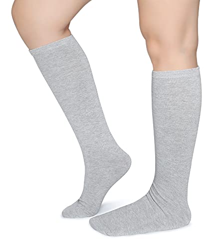 Pareberry Casual Cotton Solid & Triple Stripe Colors Knee High Tube Socks-3 Pairs (A05-(Black+White+Light Gray))