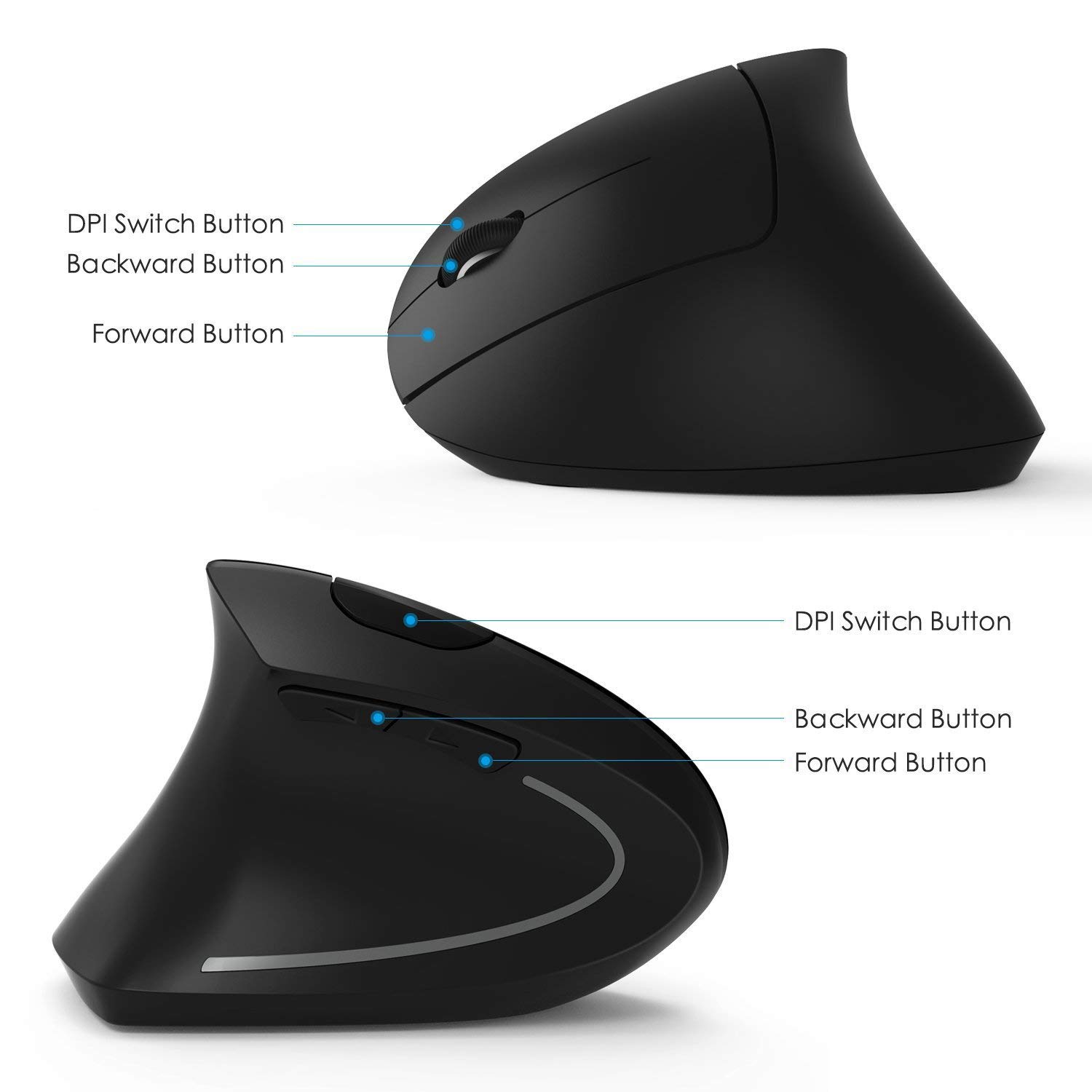 Rechargeable Left Handed Cordless Mouse, Left Ergonomic Wireless Mouse - 2.4G Left Hand Vertical Mice with USB Nano Receiver, 6 Buttons, Adjustable DPI 1000/1200 /1600, Less Noise - Black