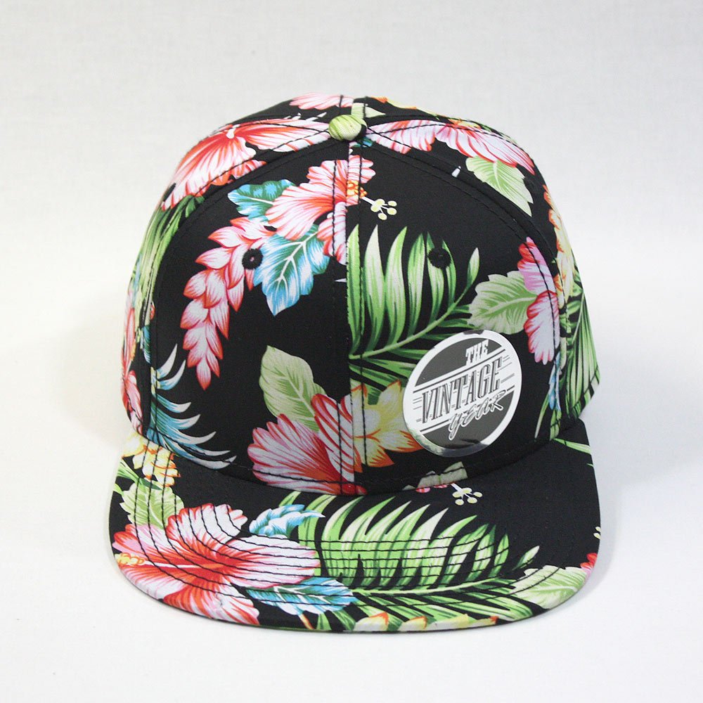 Premium Floral Cotton Twill Adjustable Flat Bill Snapback Hats Baseball Caps (Varied Colors) (Hawaiian)