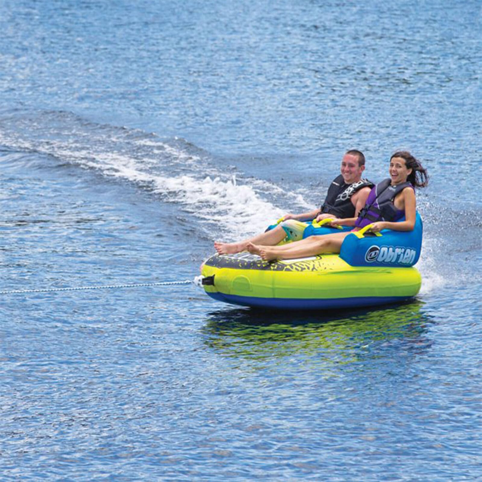 O'Brien Watersports Barca 2 Kickback Inflatable Nylon 2 Person Rider Towable Boat Water Tube Raft w/Deep Seats, Backrests, & Handles for River or Lake