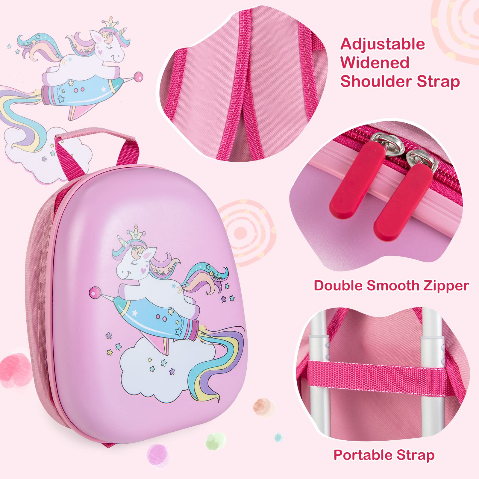 Olakids Kids Luggage Set, 12’’ Travel Backpack and 18’’ Carry on Suitcase with Wheels for Children Boys Girls, 2 Pcs Rolling Spinner Trolley Case Gift for Toddlers (Pink Unicorn)