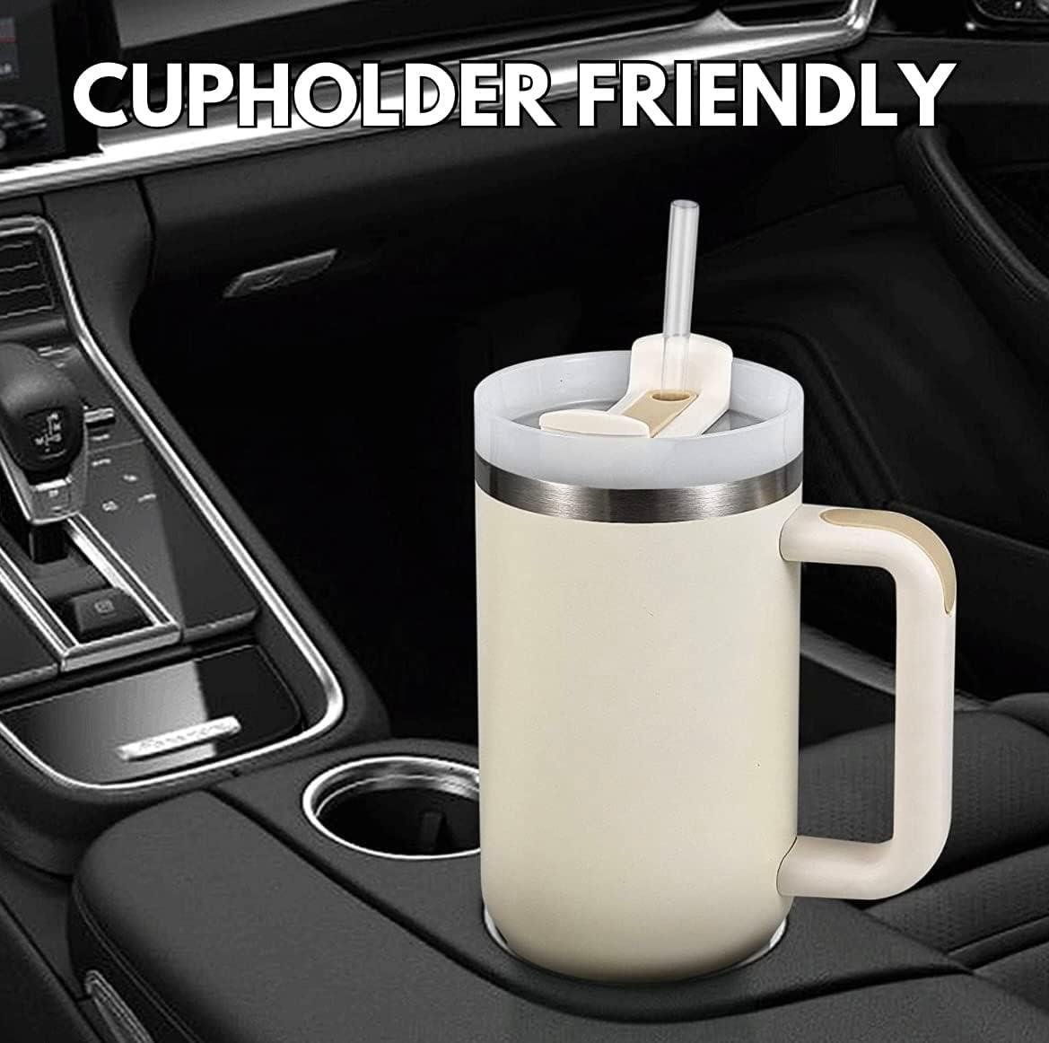 PureElement 40 oz Adventure Quencher Tumbler H2.0 with Handle and Straw | New Easy Grip | Double Wall Stainless Steel Insulated Design | Resistant and Durable | Dupe Mug Cup (Cream)