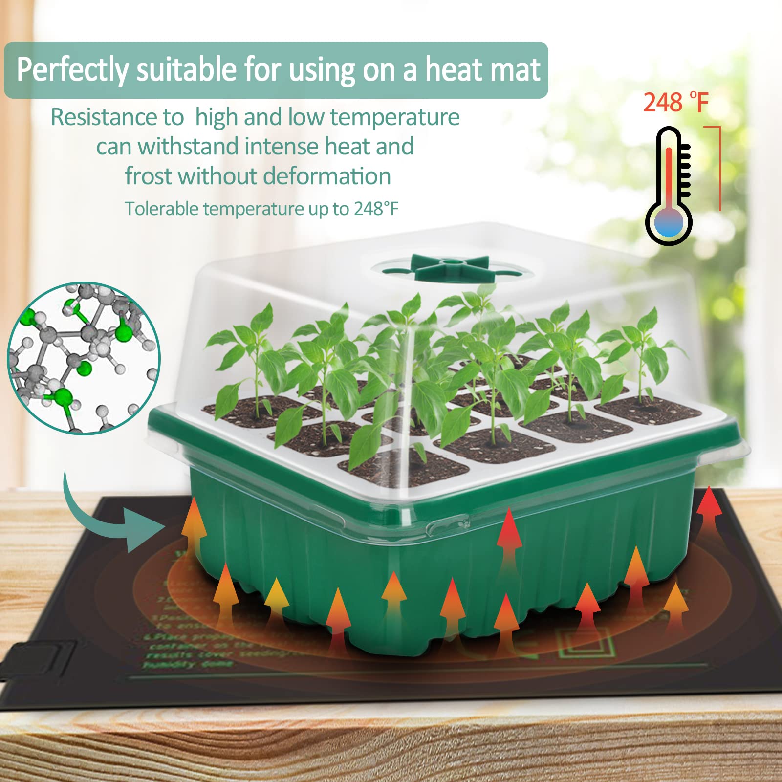 Patigrow Seed Starter Tray Flexible Silicone 12 Cells Reusable Seed Starter Kit with Humidity Dome Dishwasher Safe Seed Starting Trays Plant Starter Kit Indoor Greenhouse for Seed Starting
