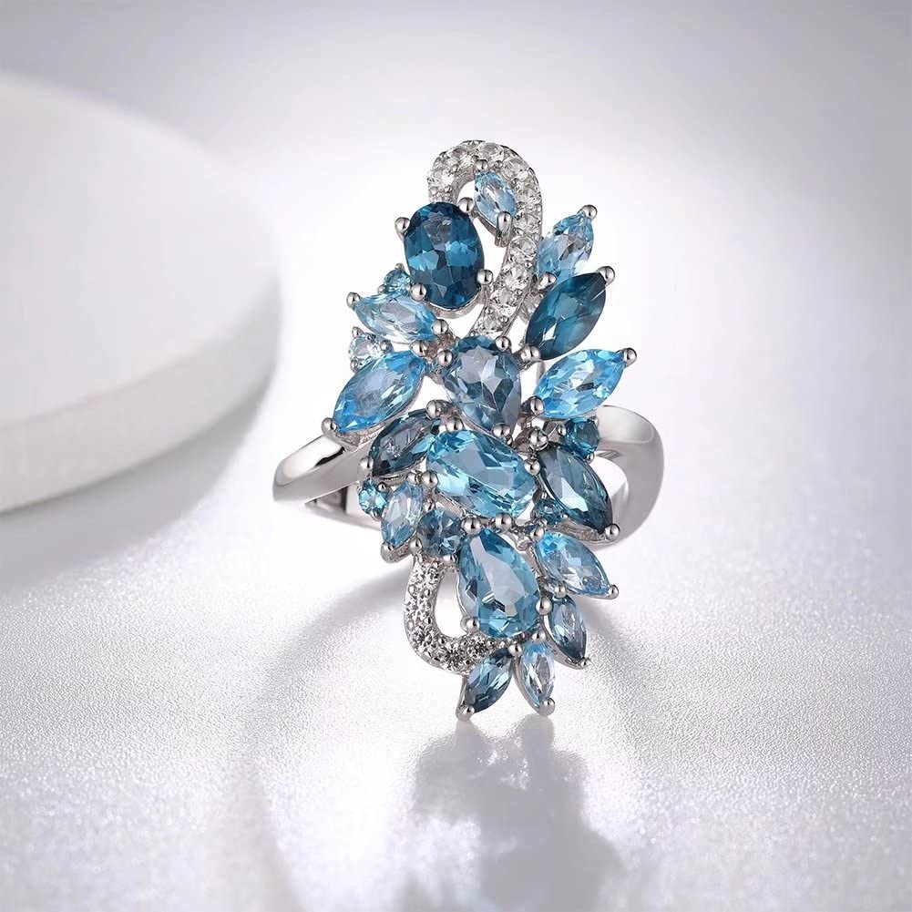 supermodel Natural Natural Blue Topaz London Blue Topaz Created White Sapphire Gemstone Rings 925 Sterling Silver Handmade Gem Ring Mother Gift for Women Size 7