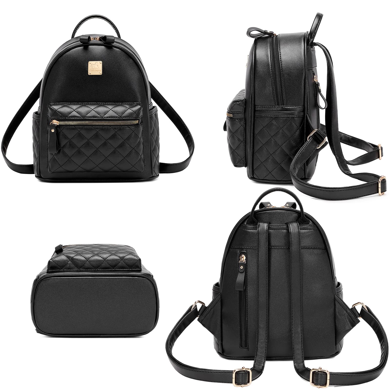Women Mini Backpack Purse Small Cute Floral Print Faux Leather Womens Double Strap Shoulder Bag Purse (Black)