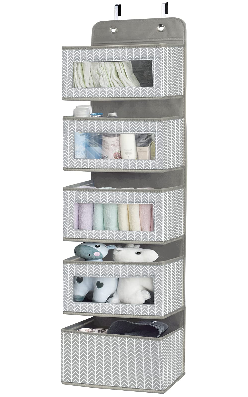 VERONLY Over the Door Hanging Organizer with 5 Large Pockets 1 Pack+ Adjustable Cosmetic Drawer Organizer for Bathroom Storage Set of 3