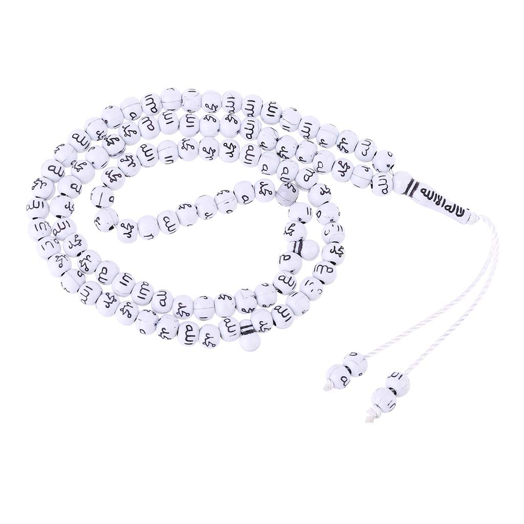 VAYNEkaisa Round Shape Prayer Beads Muslim Islamic Tasbih Allah Beaded Adults Bracelet White