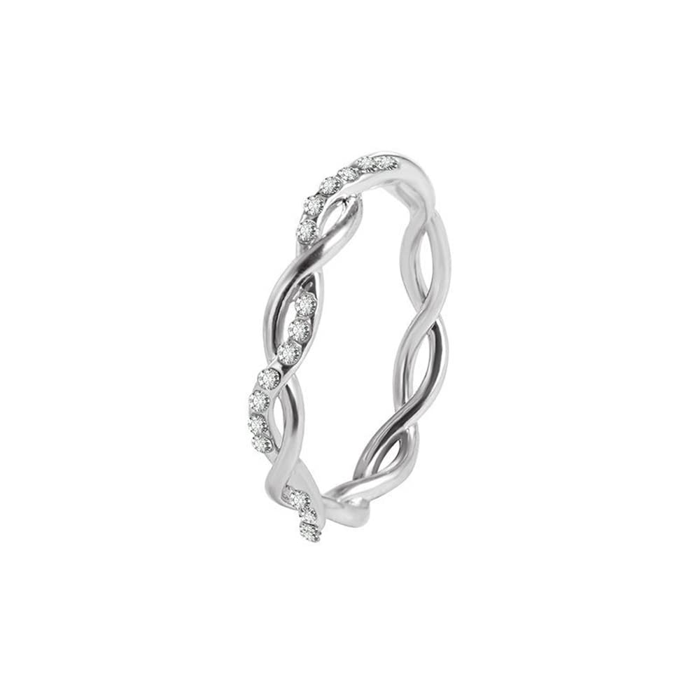 Rnydrny Sterling Silver Stack Twisted Ring Twist Ring Stackable Diamond Rings Wedding Party Women Fashion Ring (10)