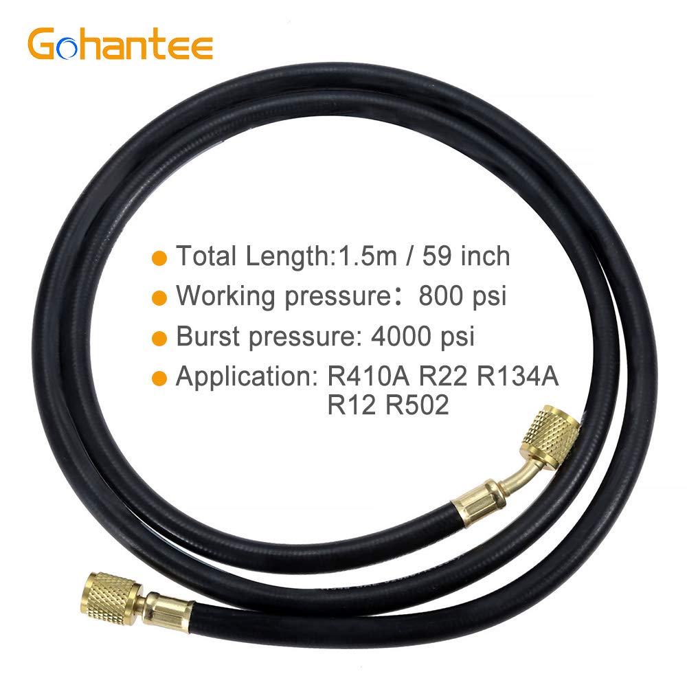R410A AC Refrigerant Charging Hoses, 59“ HVAC Charging Hose with 1/4’’ SAE Female Flare, 800PSI Working Pressure for R410A R22 R134A R12 R502 Air Condition System Maintenance