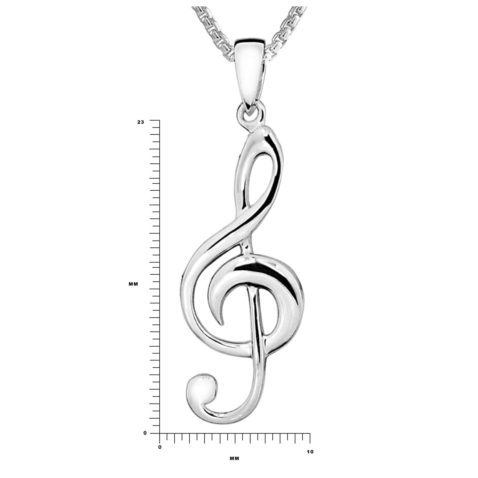Paul Wright 925 Sterling Silver Treble Clef Pendant Necklace, Perfectly Sculptured, 16” with 2” Extender