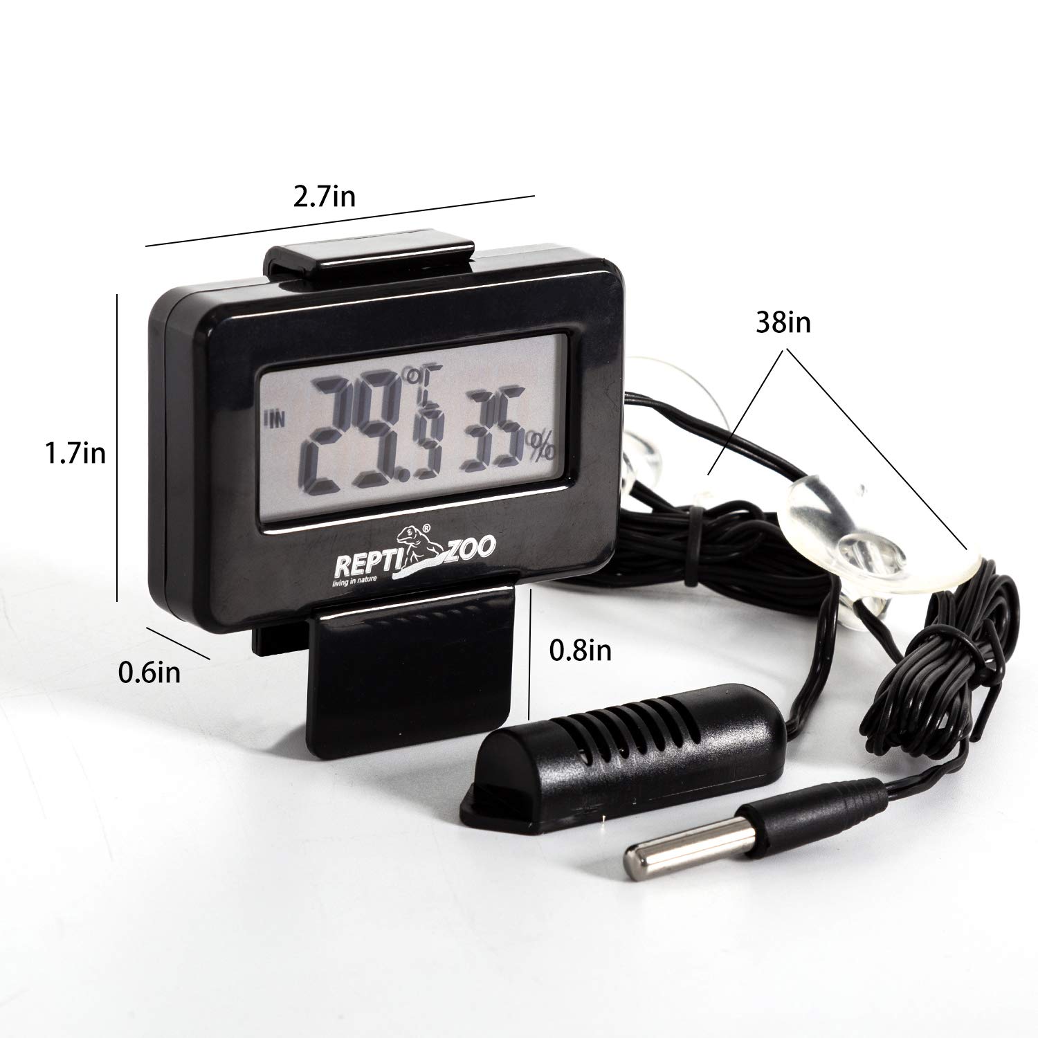 REPTI ZOO Reptile Terrariums Digital Max Min Thermometer Hygrometer with Probes Fit for Reptile Tanks Vivariums Brooders and Incubators, Multiple Mounting Options