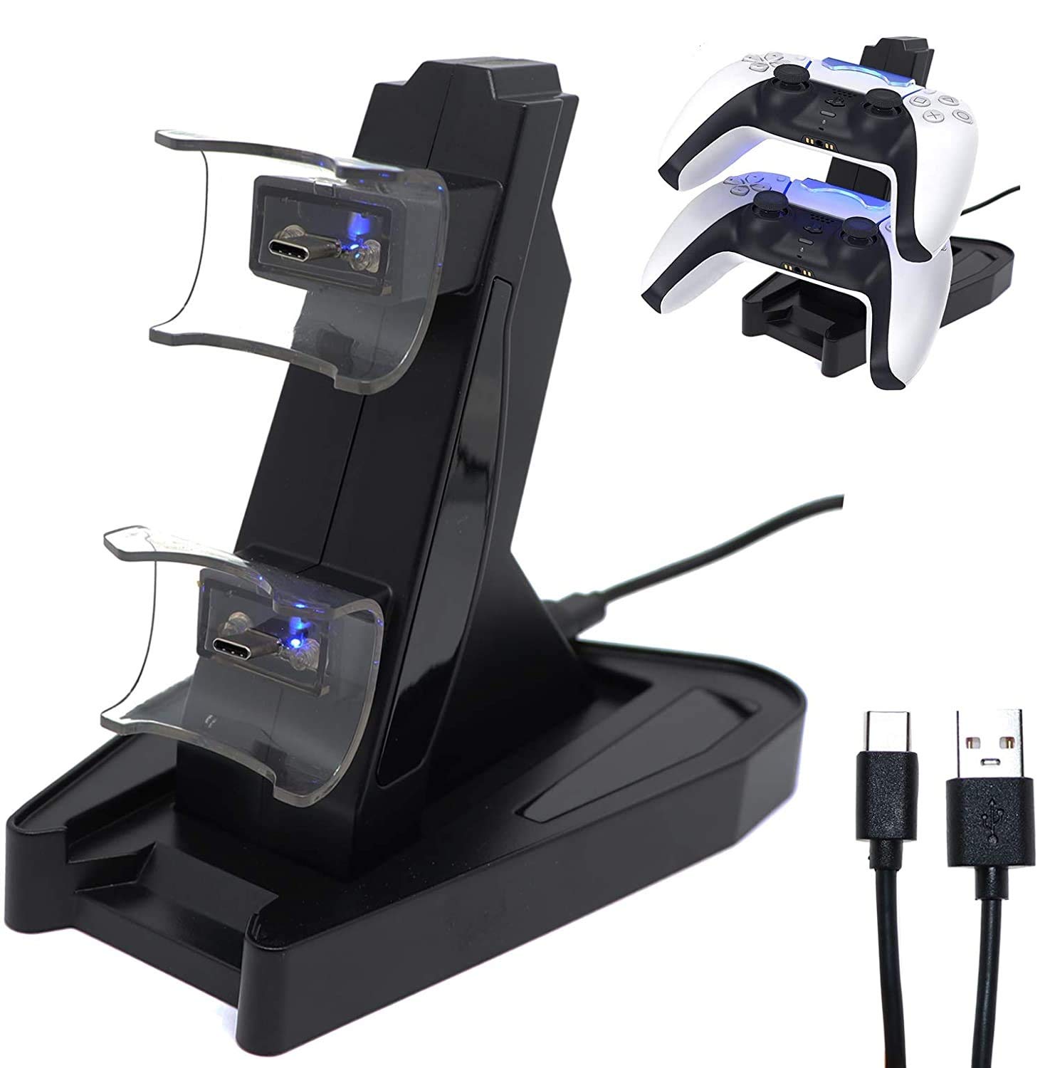 Seitop Controller Charger Compatible with PS5 / Playstation 5 Dualsense Controller, Controllers Charging Stations Stand with LED Indicator USB Type C Port