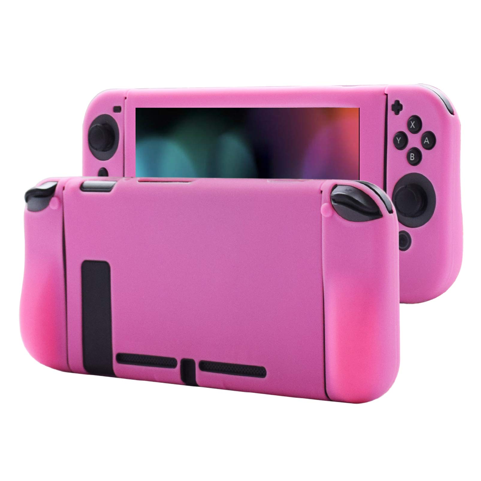 Pandaren Cover Skin Compatible for Nintendo Switch Consoles and Joycon 3in1 Silicone Case with Larger Hand Grip Protector(Pink)(Not for Switch OLED 2021 Model)