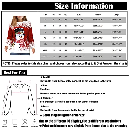 Women Long Sleeve Christmas 3d Print Tops Cute Fashion Pullover Autumn and Winter Round Neck Sweatshirt