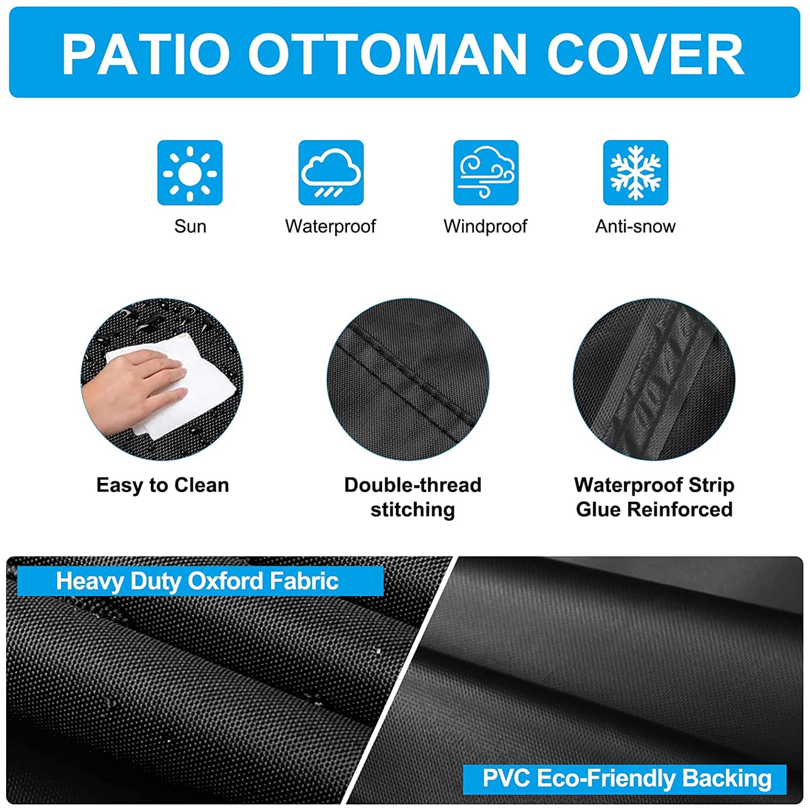 Patio Table Cover 100% Waterproof, 64x45x28 inch Outdoor Table Cover Rectangular, Patio Furniture Cover for Dinning Furniture, Picnic Coffee Tables Chairs and Sofas, Black