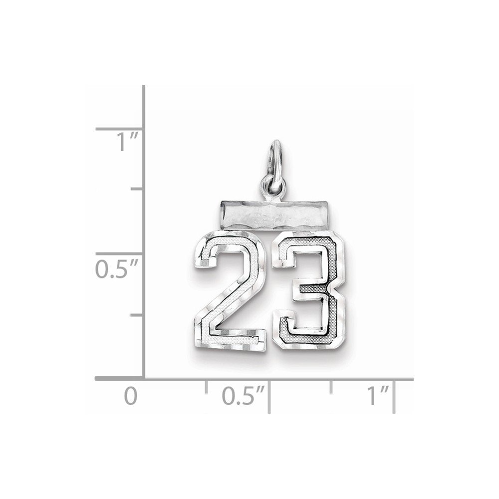 Solid 925 Sterling Silver Small Number # 23 Charm Pendant - 20mm x 14mm