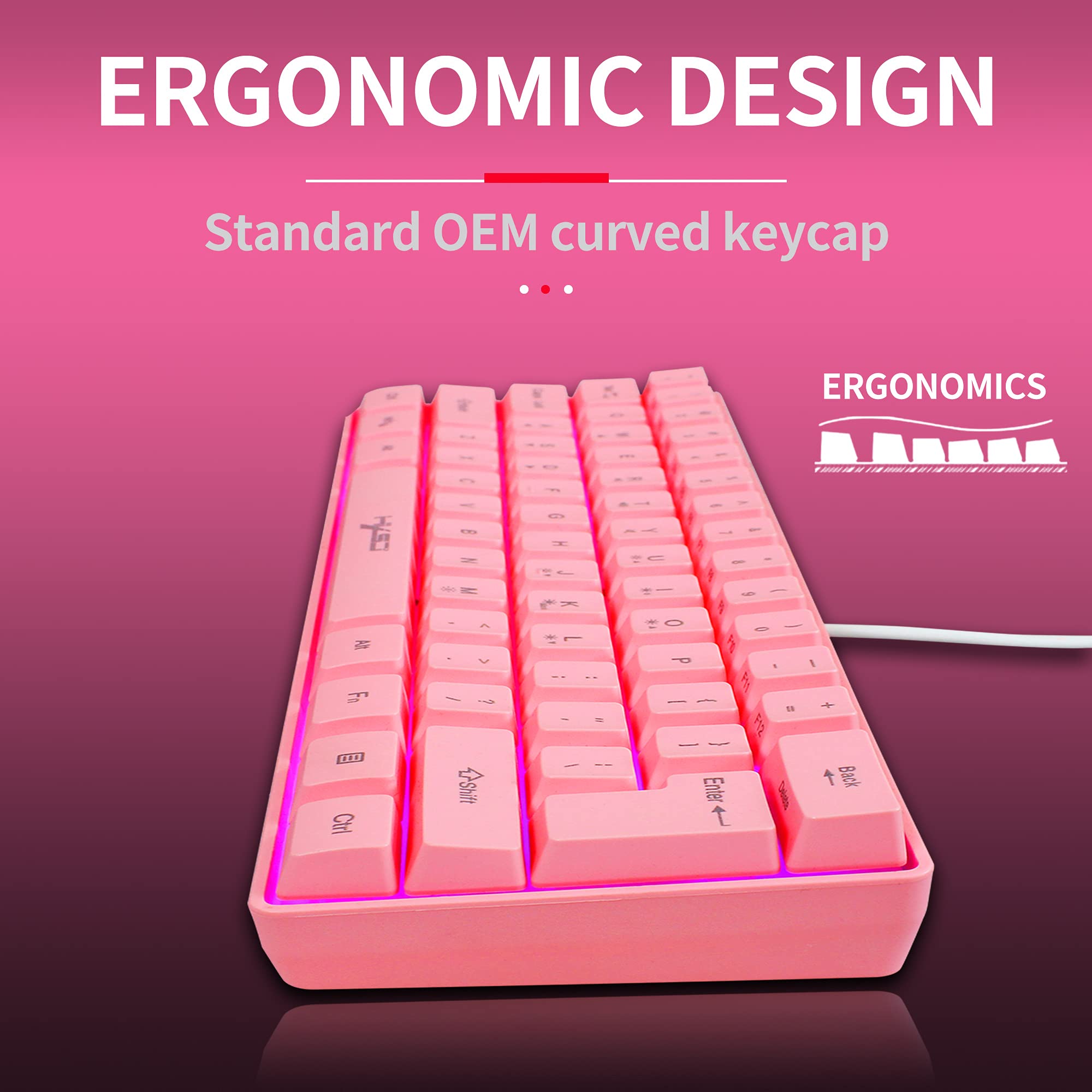 SELORSS 60% Mechanical Feel Gaming Keyboard,RGB Backlit Ultra-Compact Mini Keyboard, Ergonomic Full Anti-Ghosting 61 Keys Keyboard,Wired Type-C USB Waterproof for Typist Laptop PC Mac Gamer
