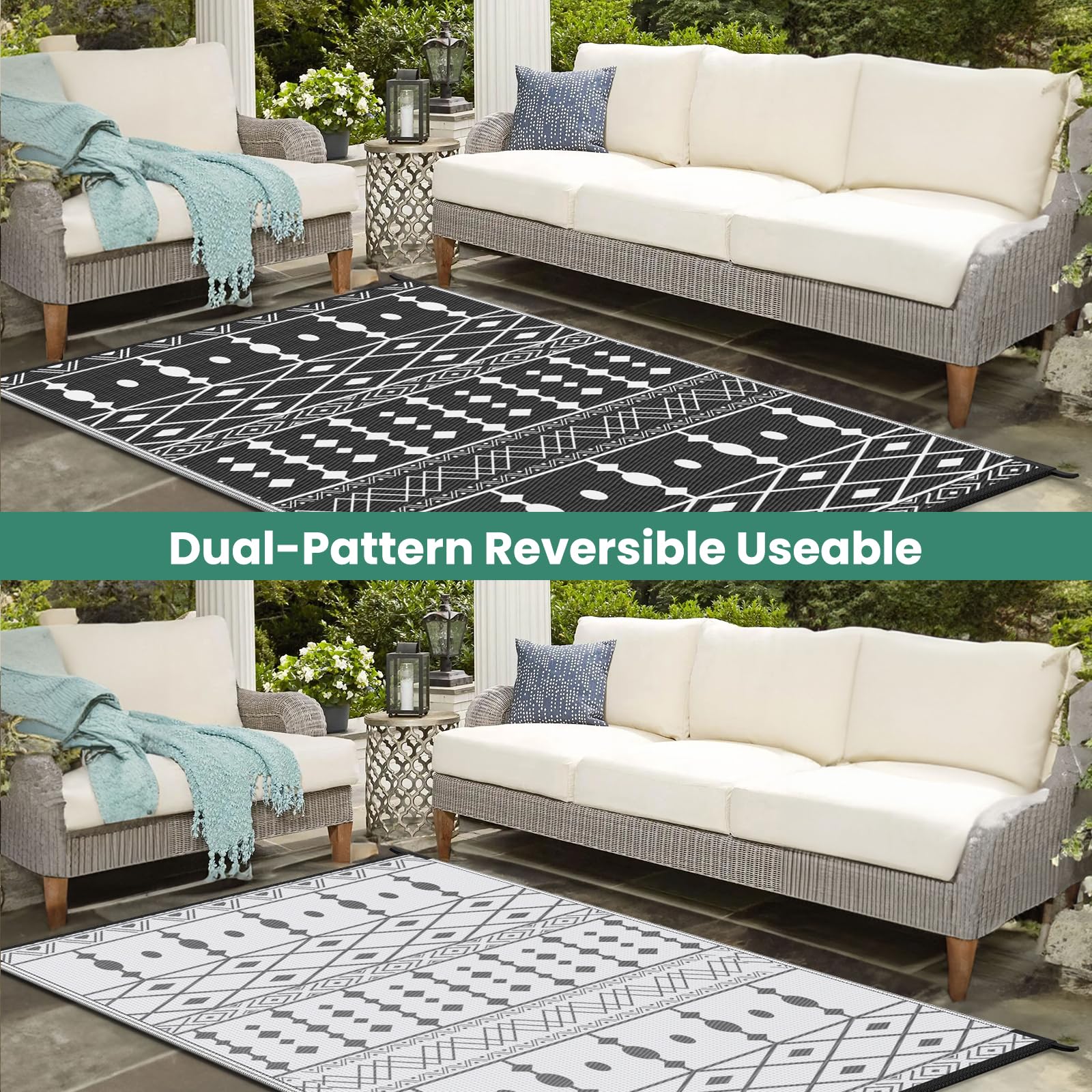 Patiobay Reversible 6'x9' Straw Rug, Waterproof Outdoor Rug for RV Camping, Patio, Porch, Balcony, Picnic, Beach Deck