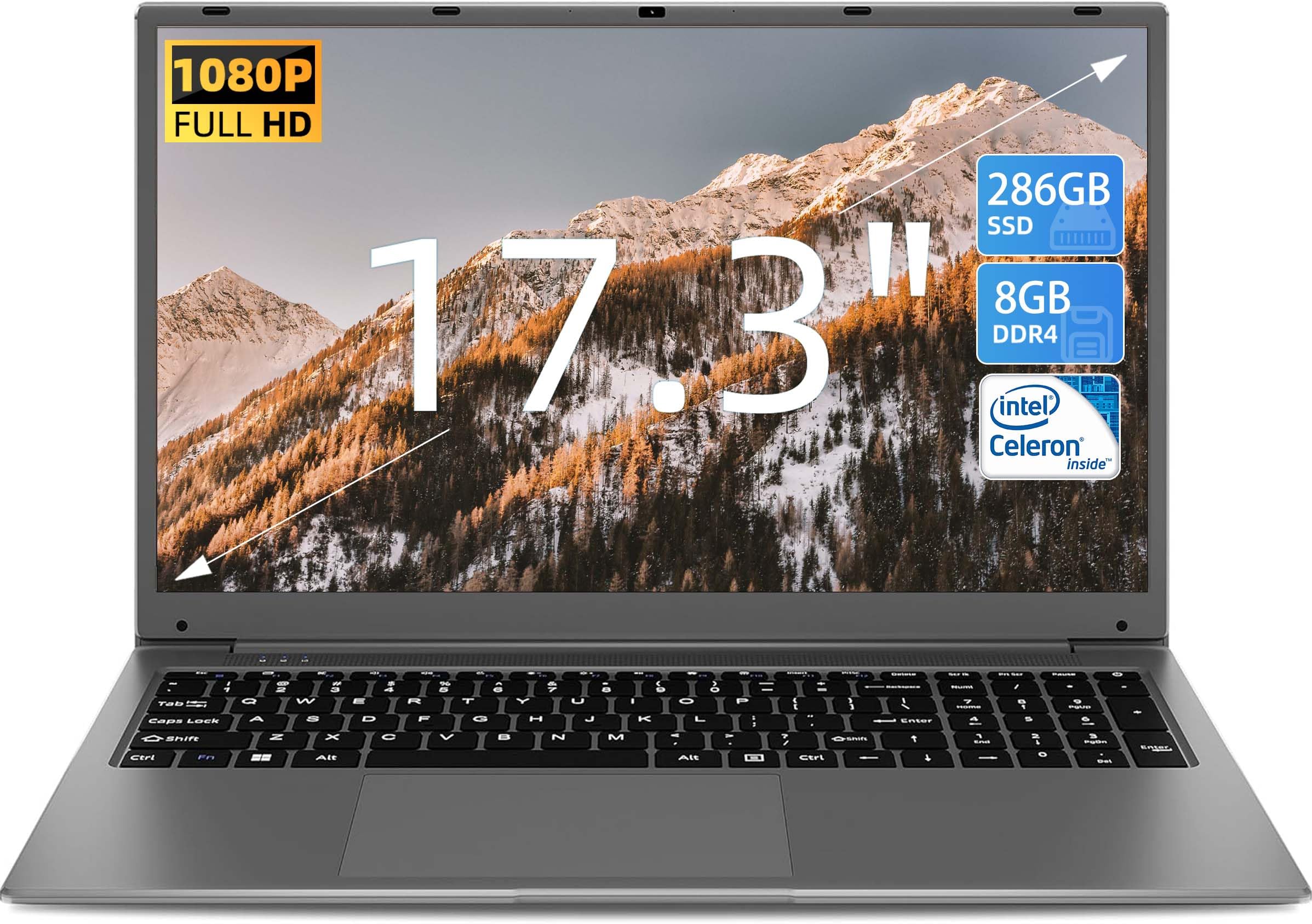 SGIN 17 Inch Laptop, 8GB RAM 256GB SSD Notebook, 17" IPS Full HD Display Laptops Computer, Intel Celeron Quad-core Processor, Mini HDMI, Webcam, Wi-Fi, Expandable Storage 512GB TF