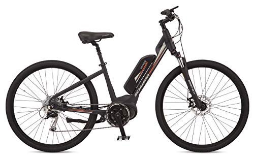 Schwinn Voyageur Electric Bike, Mid-Drive, Large Step-Through Frame, Dark Blue