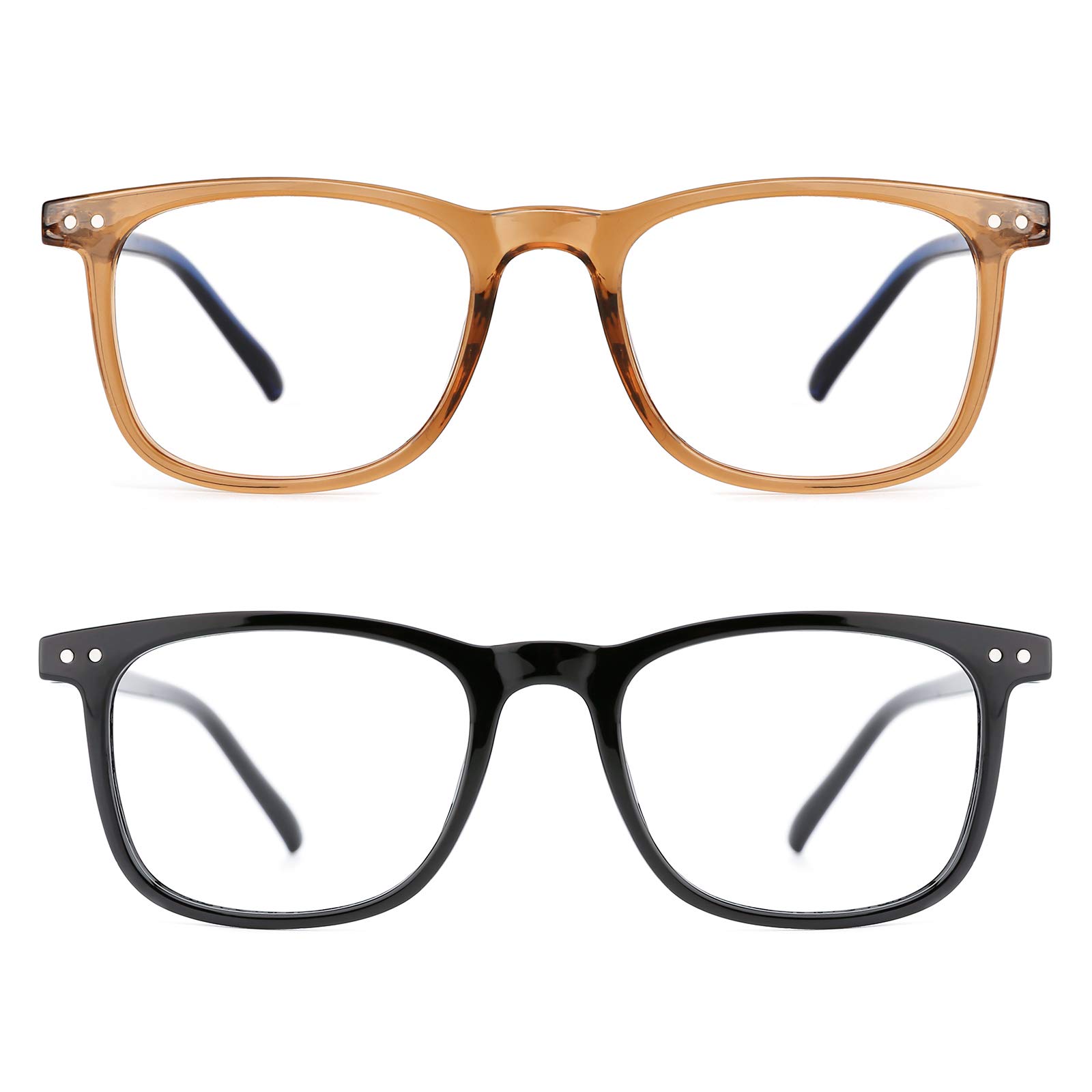 TIJN Blue Light Glasses for Teens 2 Pack Square Lightweight Computer Screen Glasses for Women Men Anti Eyestrain (06-Black+Whisky Tortoise(2 Pack))