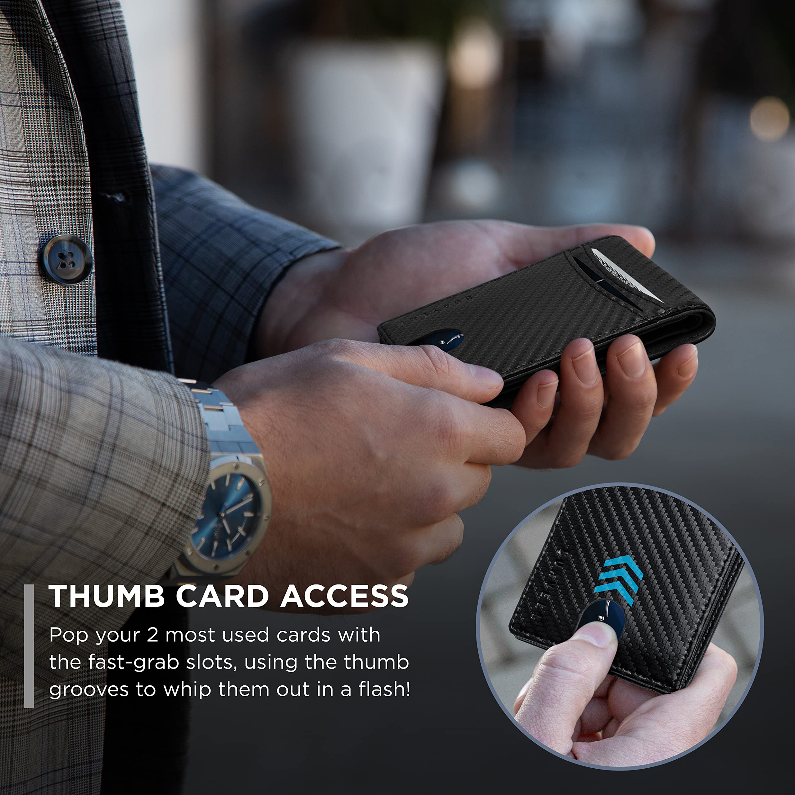 Suavell Mens Bifold Wallet RFID Card Holder Leather Wallet. Slim Wallet For Men Compact Front Pocket Wallet For 12 Cards (Captain Black Advisor)