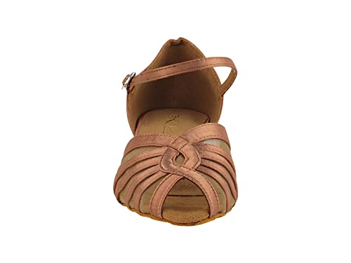 Very Fine Dancesport Shoes - Ladies' Salsa, Latin, Practice Ballroom Dance Shoes 2719FT 1-inch Flat Heel (Tan Satin & Flesh Mesh, Size 8.5)