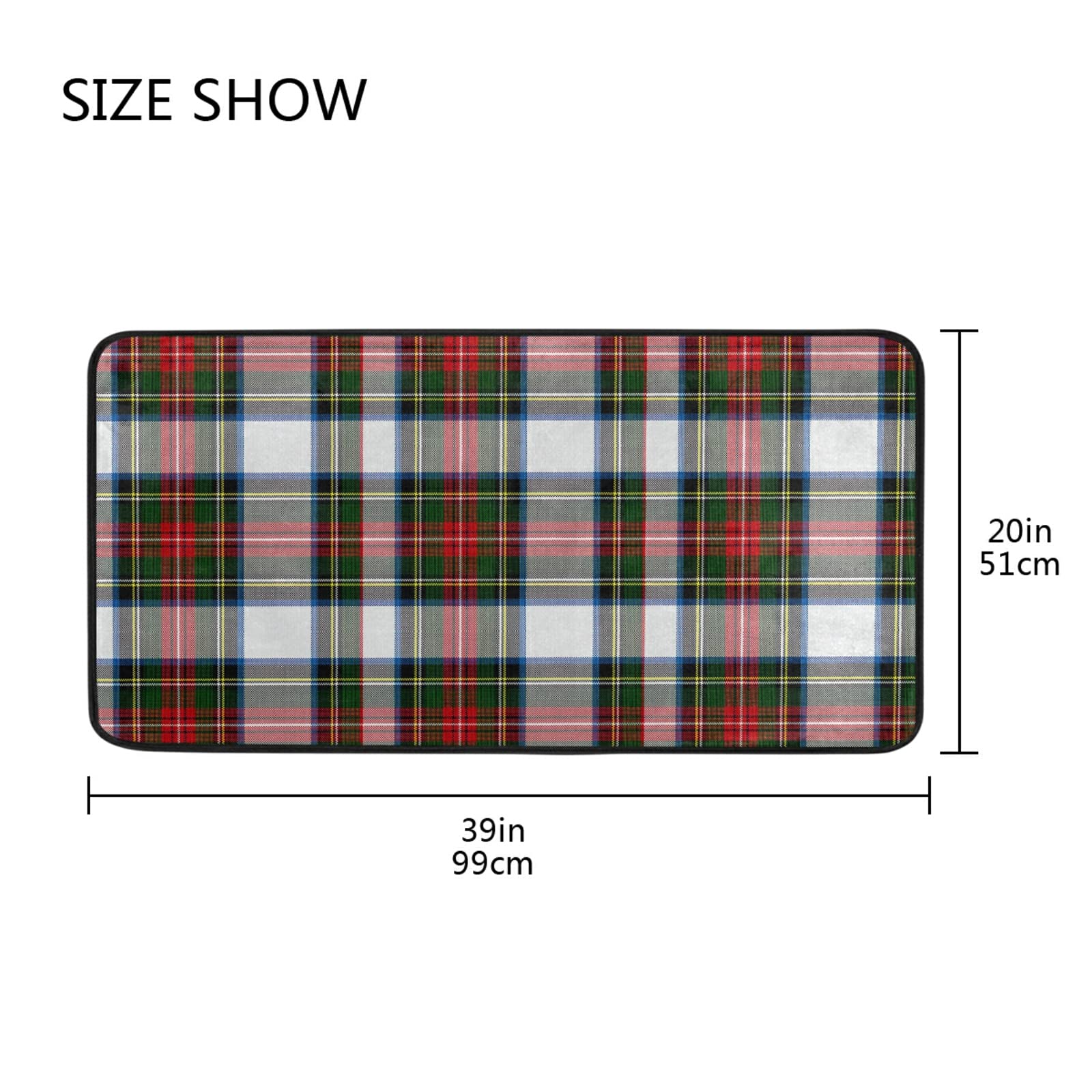Tartan Plaid Kitchen Rugs Comfort Soft Standing Mats Water Absorb Microfiber Non Slip Kitchen Rug Bathroom Mat Checkered Doormat Carpet 39" X 20"