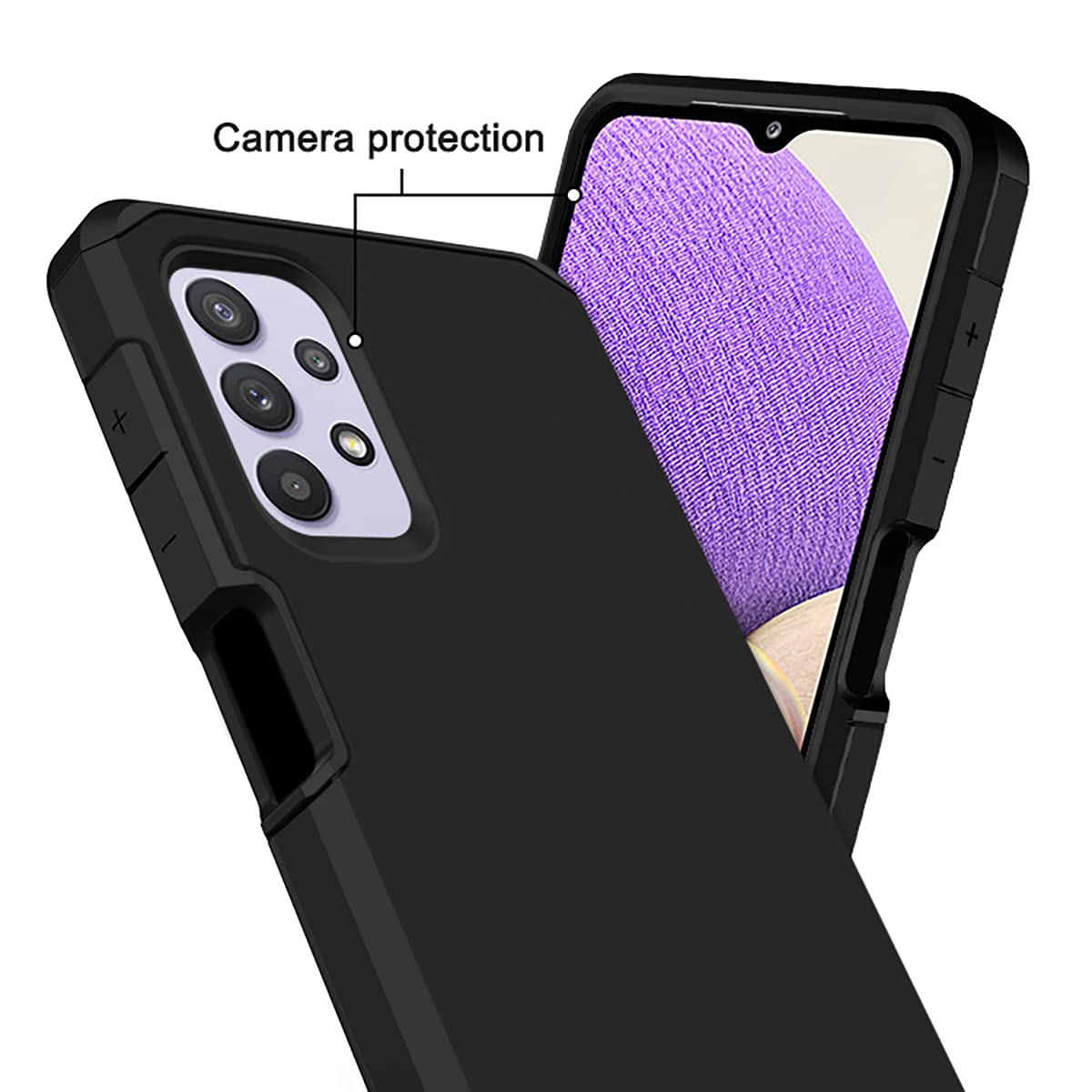 SunRemex Samsung Galaxy A32 5G Case with Tempered Glass Screen Protector, Hybrid Shock Proof Protective Rugged Bumper Cover Case for Samsung Galaxy A32 5G 2021 Phone (Black)