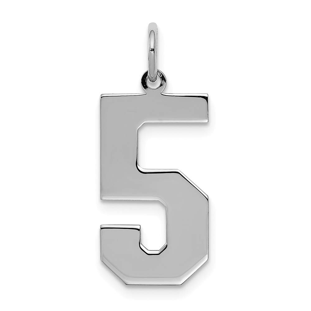 Solid 925 Sterling Silver Large Number 5 Charm Pendant - 24mm x 10mm
