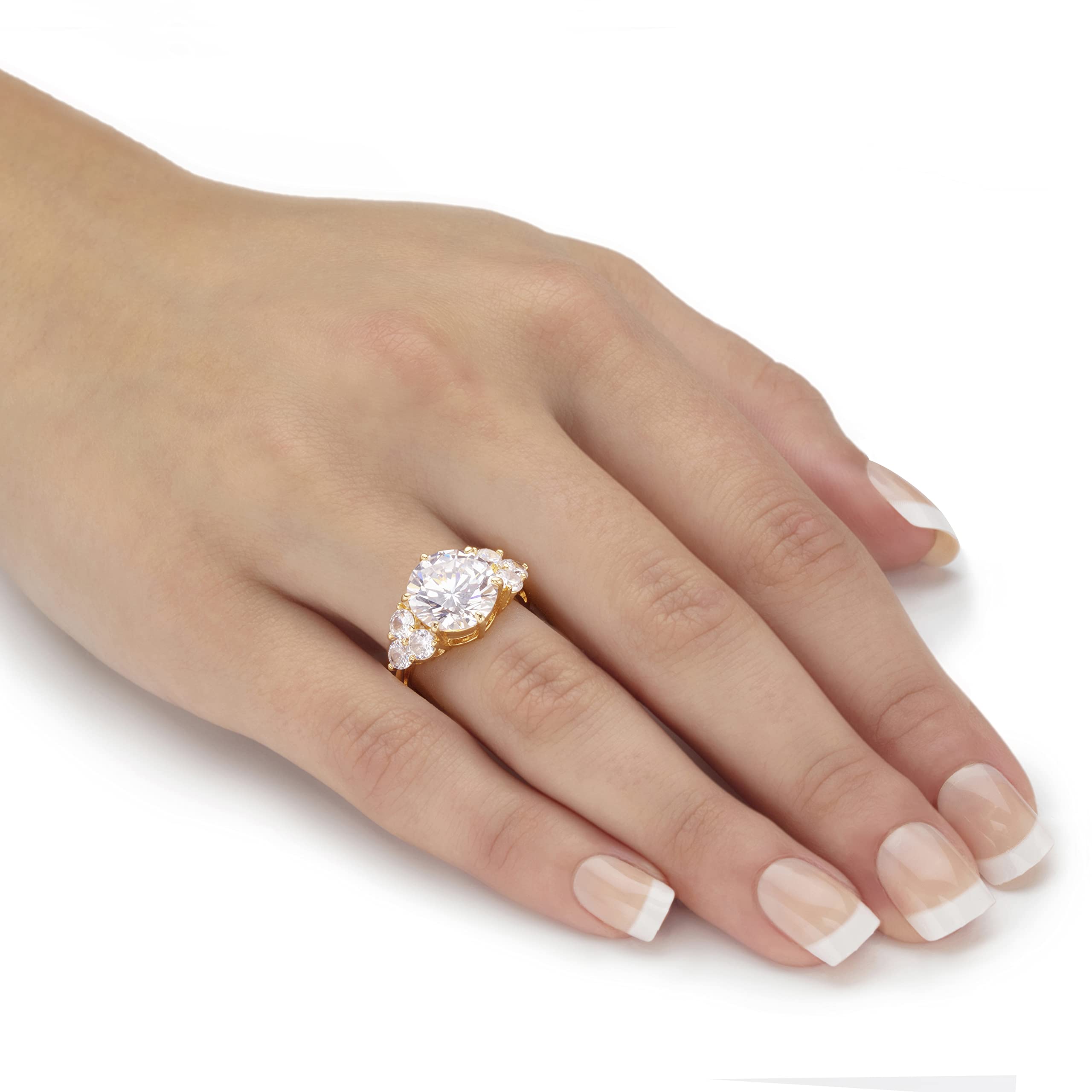 PalmBeach Jewelry Yellow Gold-Plated or Platinum-Plated Round Cubic Zirconia Cluster Engagement Ring Size 6