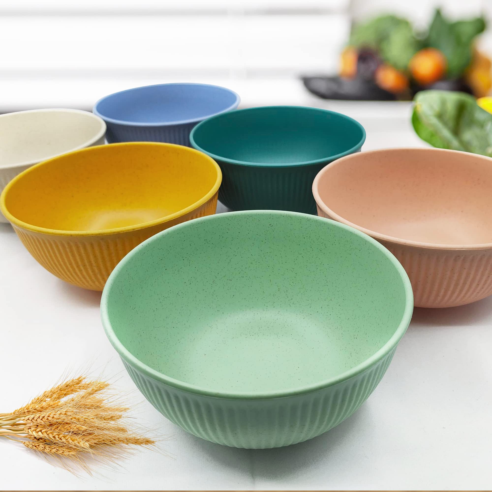 YESJRL Unbreakable Wheat Straw Bowls Set Of 6, 24 Oz Reusable Cereal Dishes Set Microwave And Dishwasher Safe Bowls Serving Salad Pasta Soup In Kitchen Camping Party For Adults And Kids
